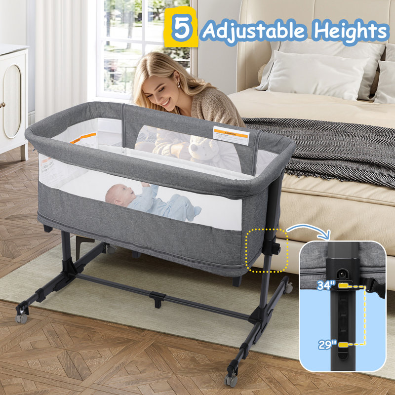 Latitude Run® 5-in-1 Bassinet Bedside Sleeper With 5 Adjustable Heights ...