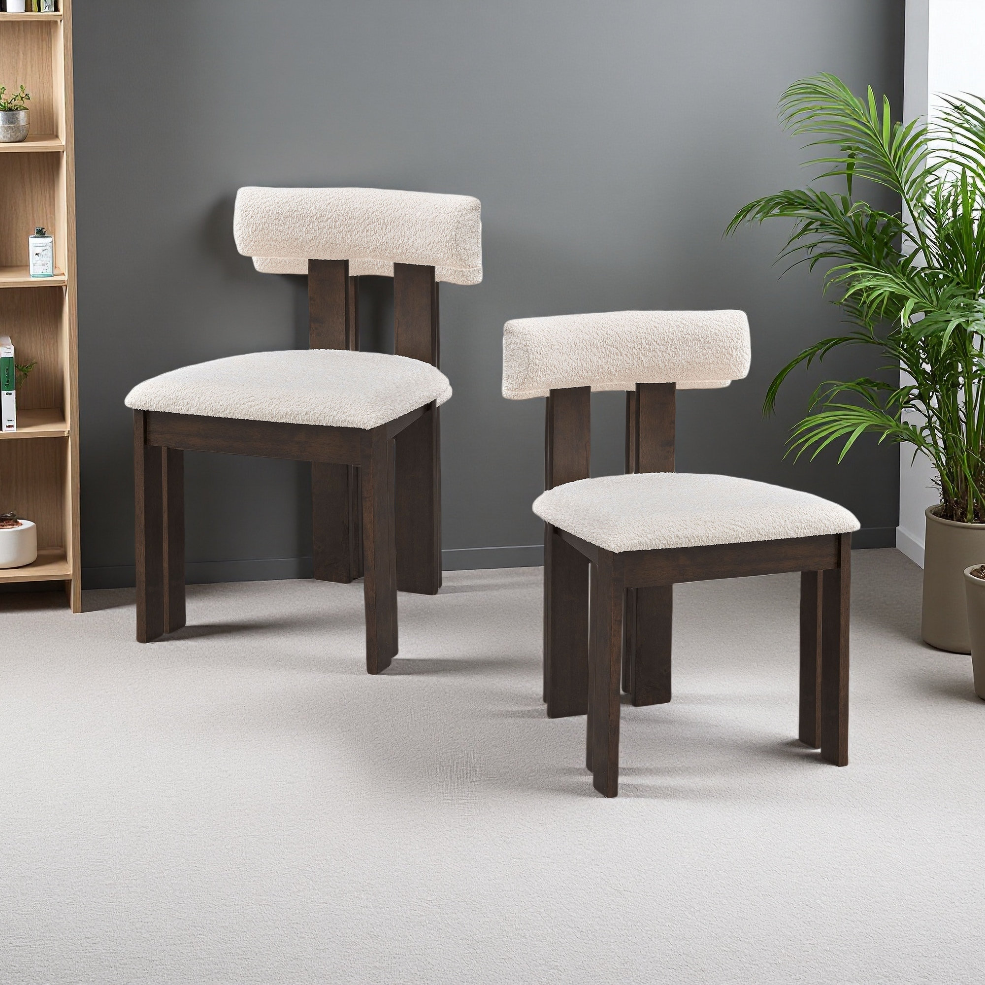 Latitude Run® Wooden Dining Chairs Set Of 2, Modern Boucle Upholstered ...