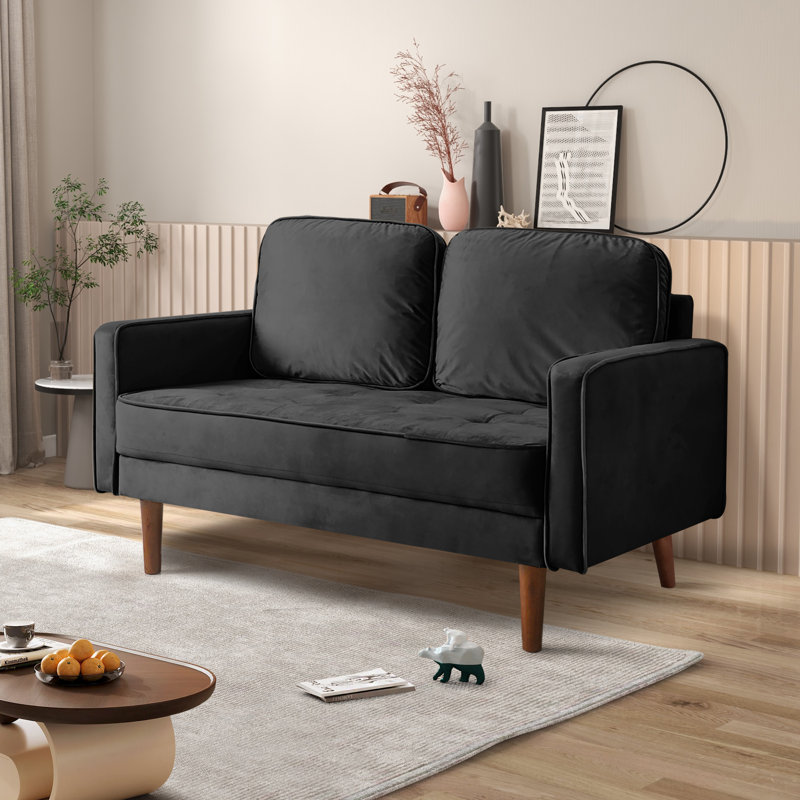 Everly Quinn Griest 56"W Velvet Loveseat,Square Arm Couch With Solid ...