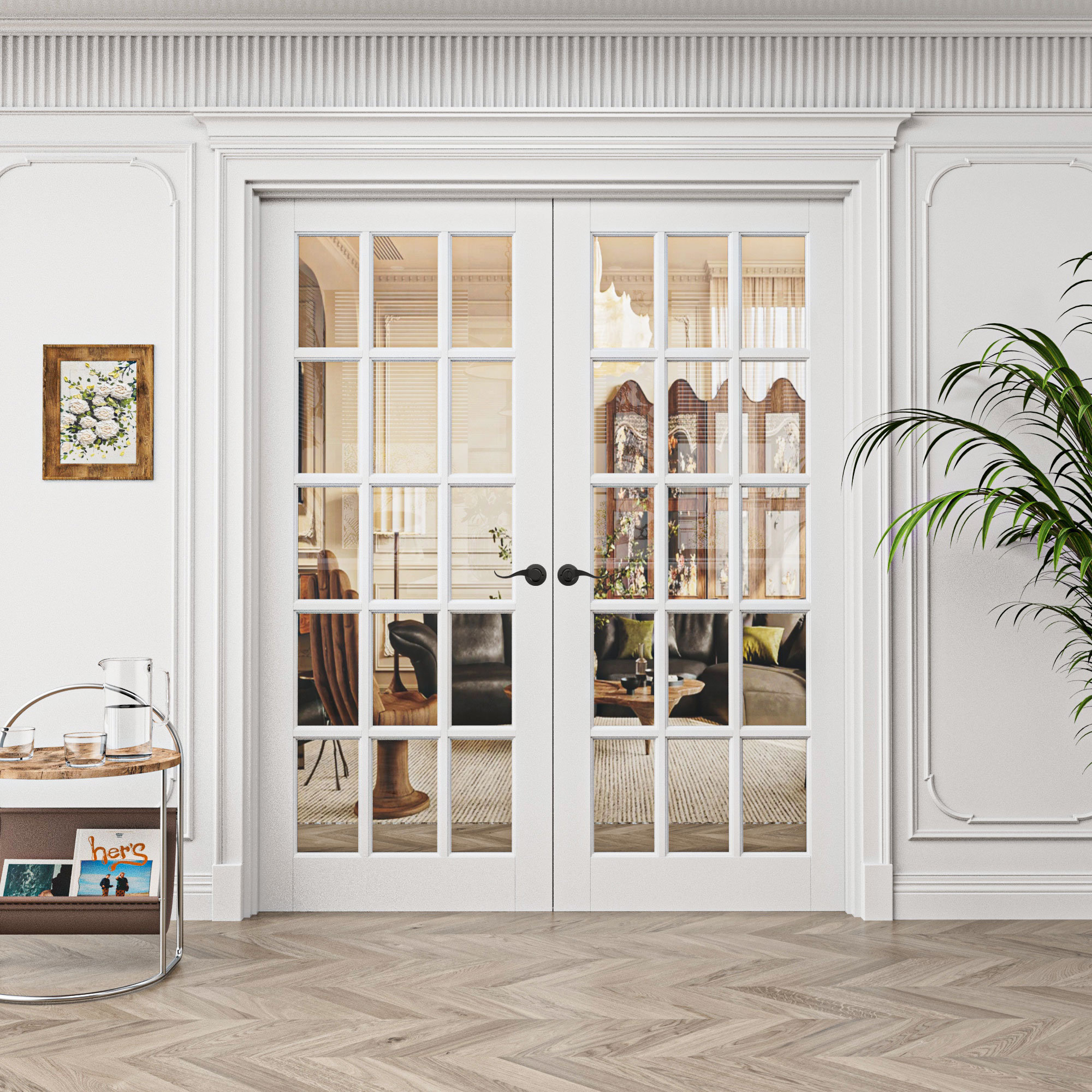 Win Stellar 15-Lite Clear Glass French Doors Interior White Primed ...