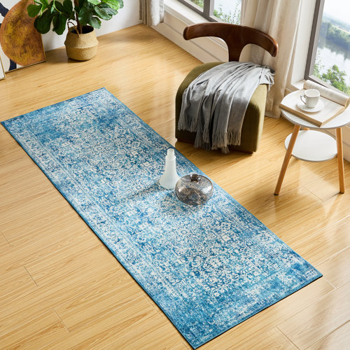 Bungalow Rose Machine Washable Oriental Blue/White Area Rug & Reviews ...