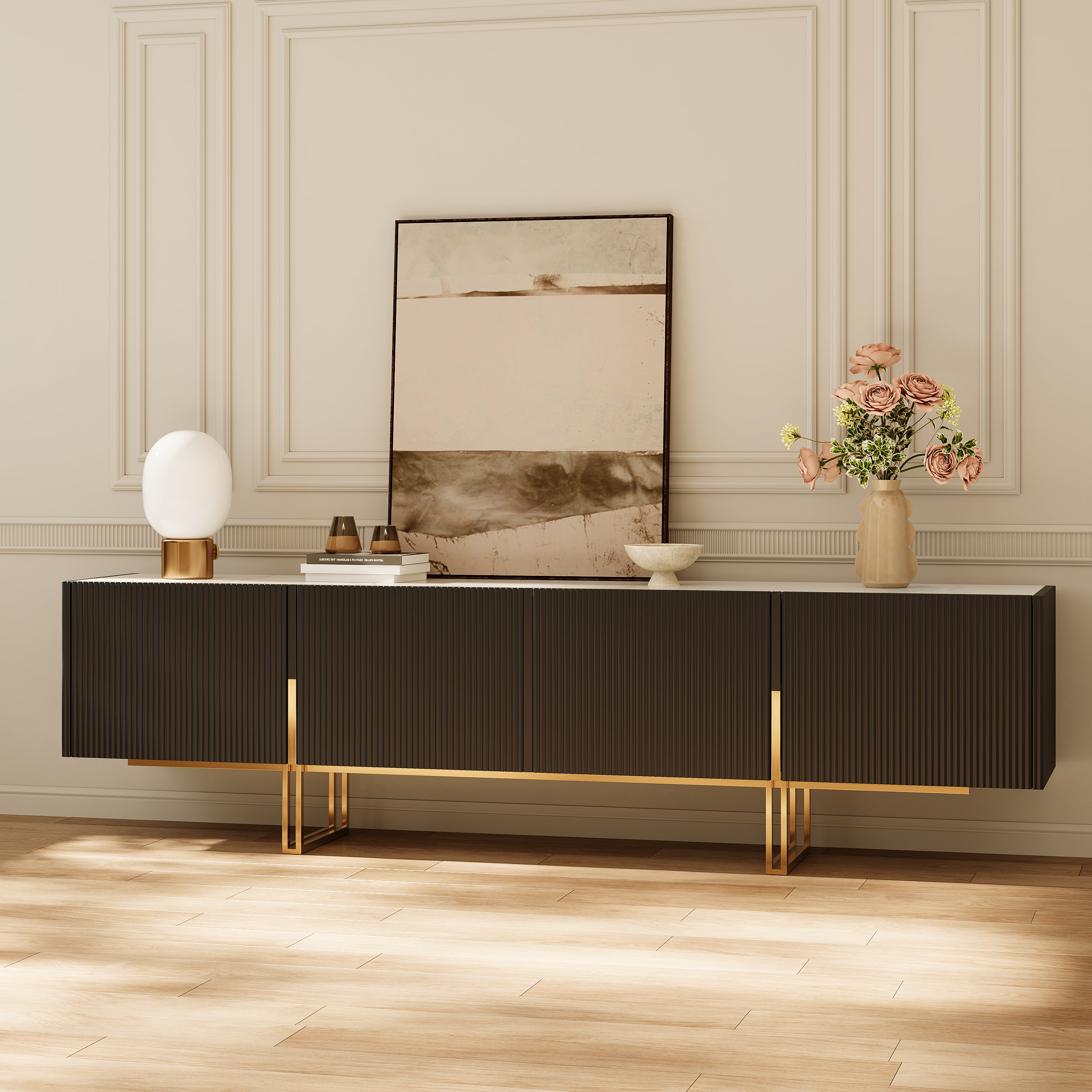 Everly Quinn Pierpoint Modern Luxury TV Stand, Entertainment Center ...