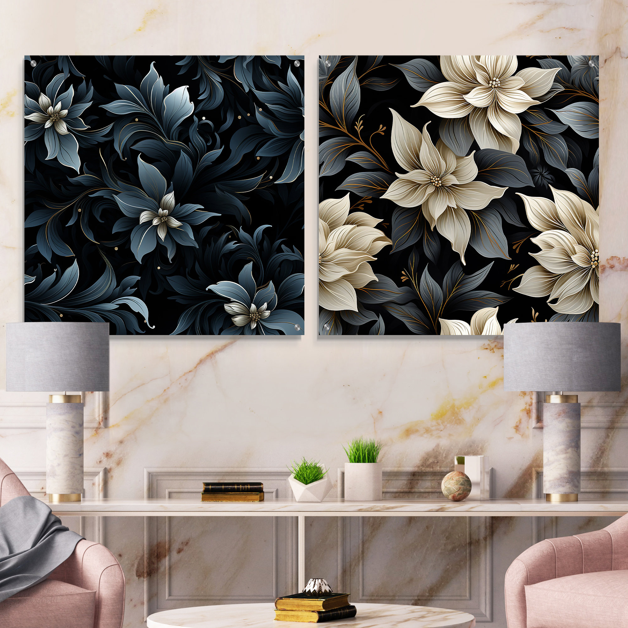 Design Art Shadowed Serenade Moody Patterns - Floral Acrylic Wall Art ...