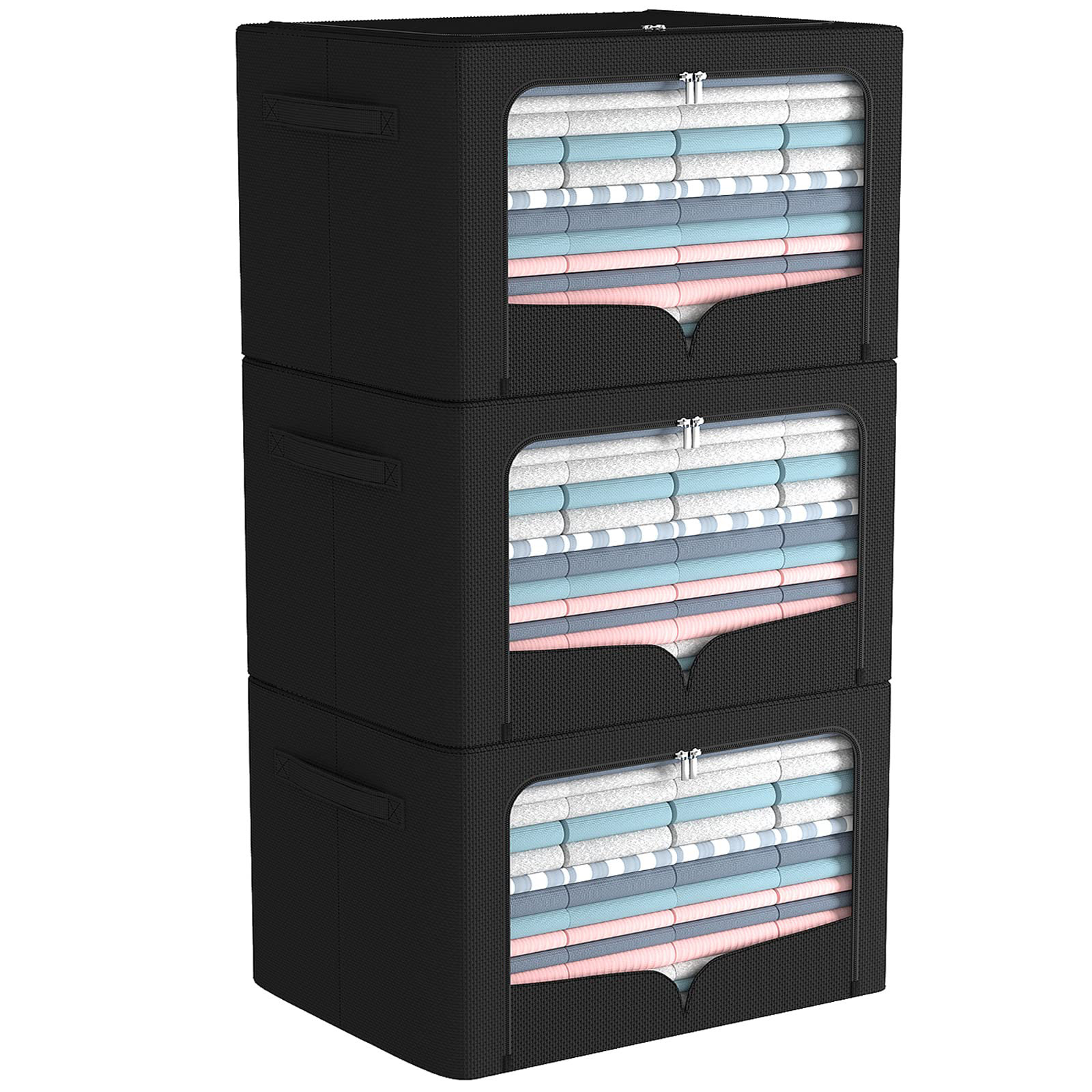 Hokku Designs 3-Pack Foldable Metal Frame Storage Boxes, Stackable ...