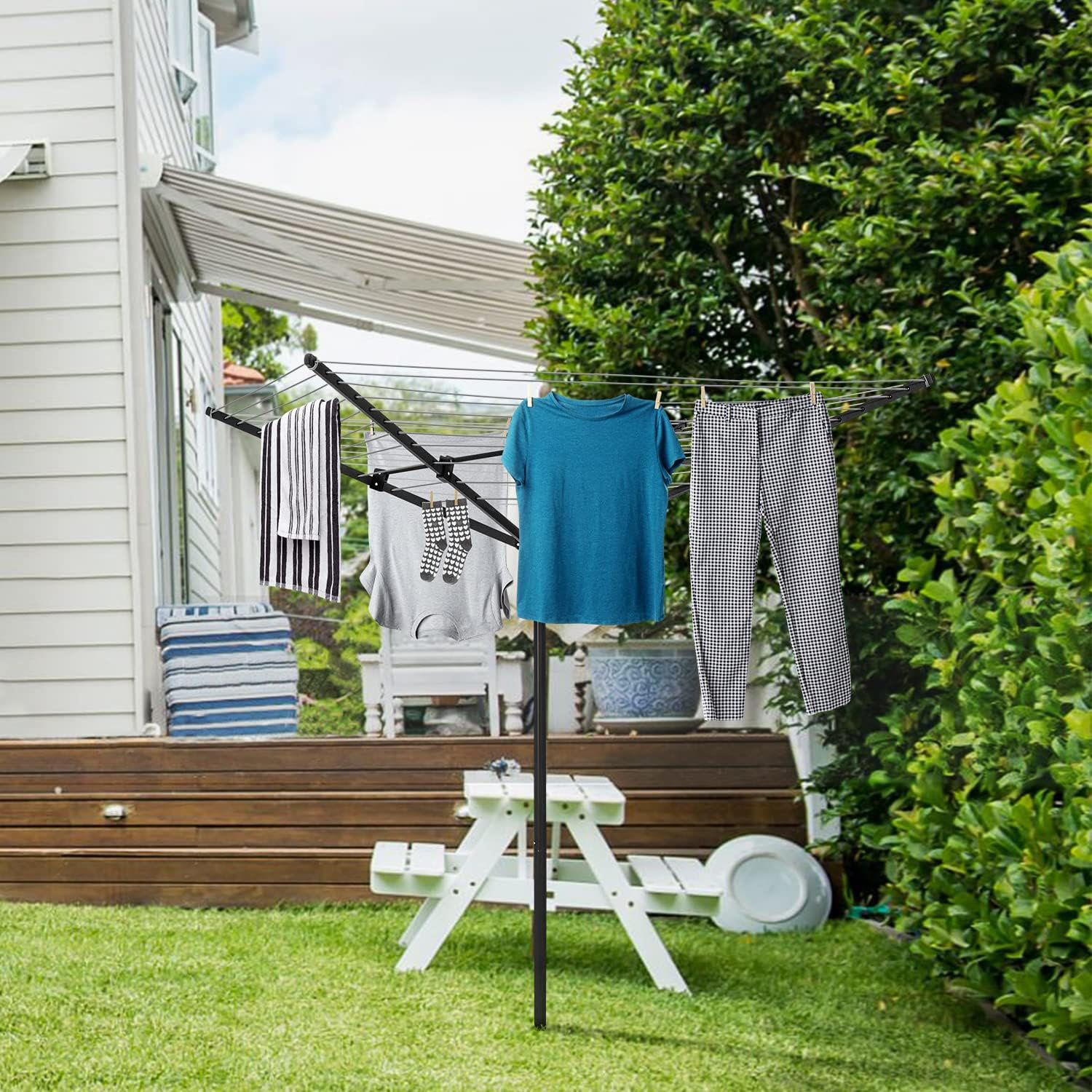 Rebrilliant Rotary Outdoor Umbrella Clothes Drying Rack With 12-Line ...