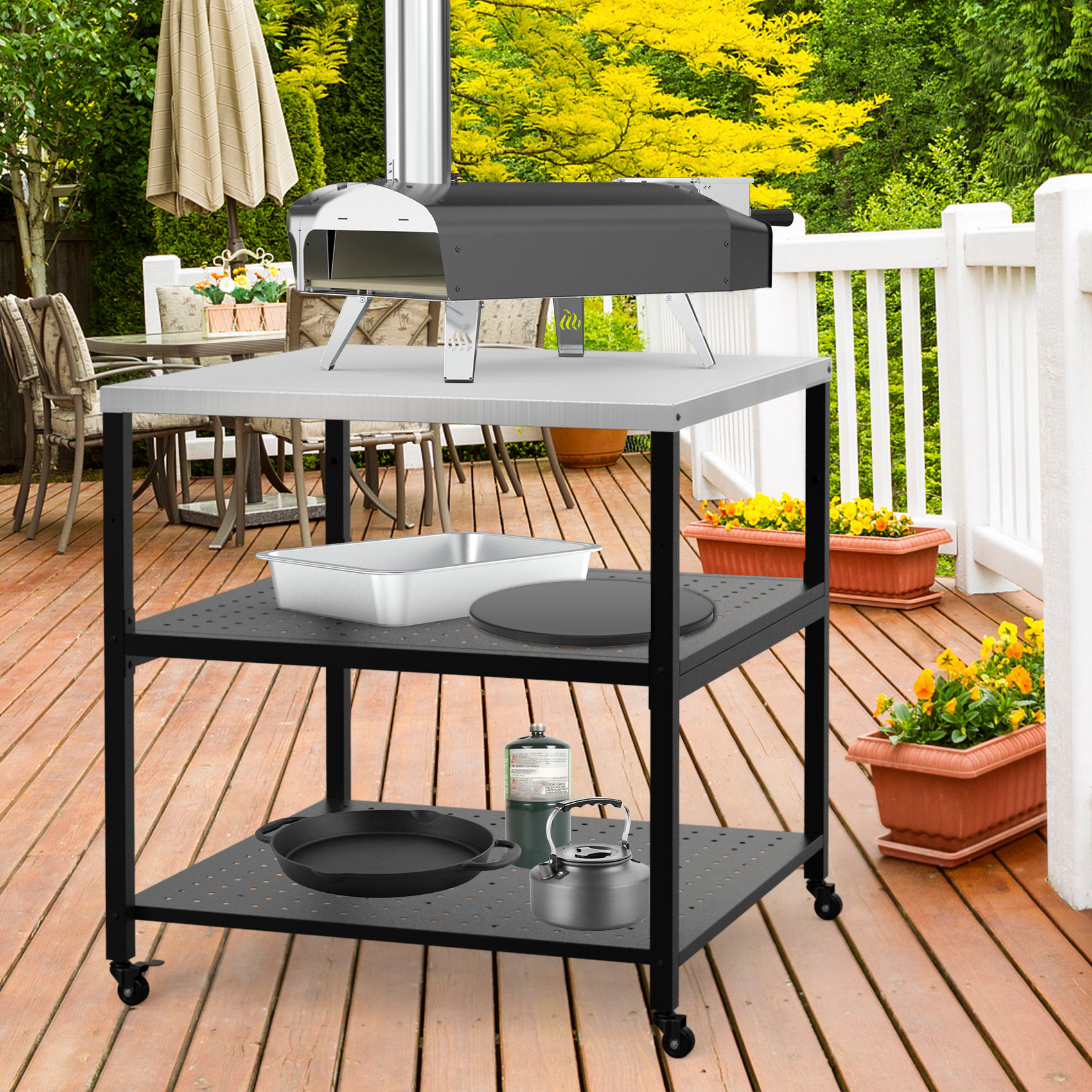 Hokku Designs Eriska Stainless Steel Multi-Functional Modular Table ...