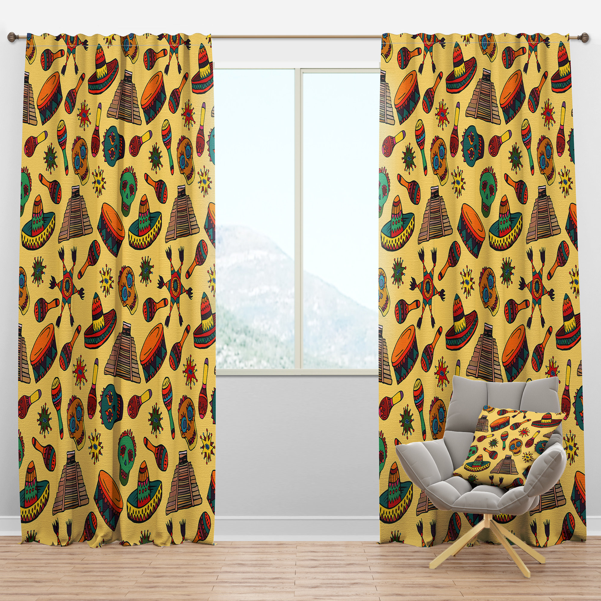 Design Art Pattern with Mexican Symbols - Modern Velvet Curtain - Room ...