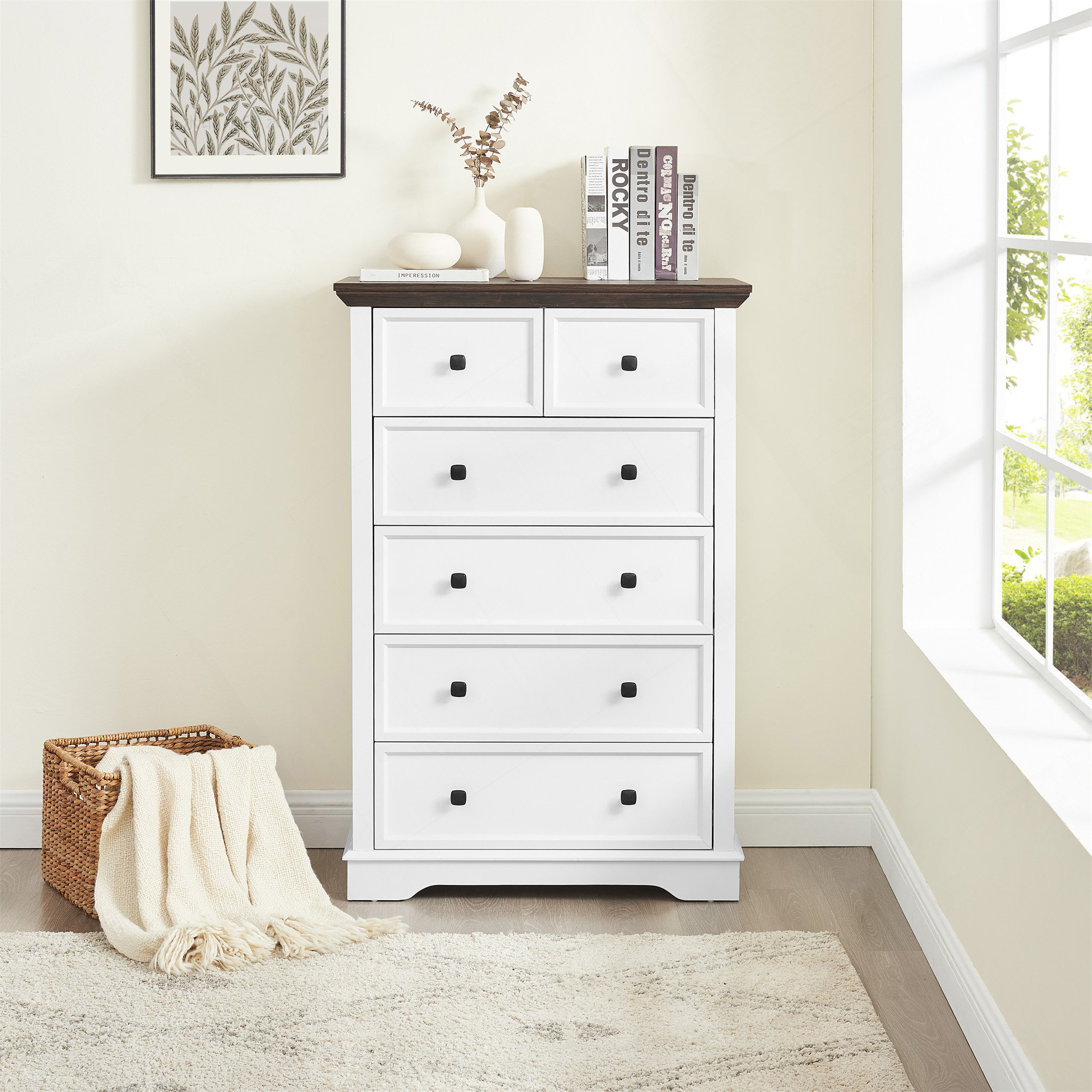 Winston Porter 6 Drawer Dresser,6 Drawers Cabinet Tall Chest Of Drawers Closet Organizers ...