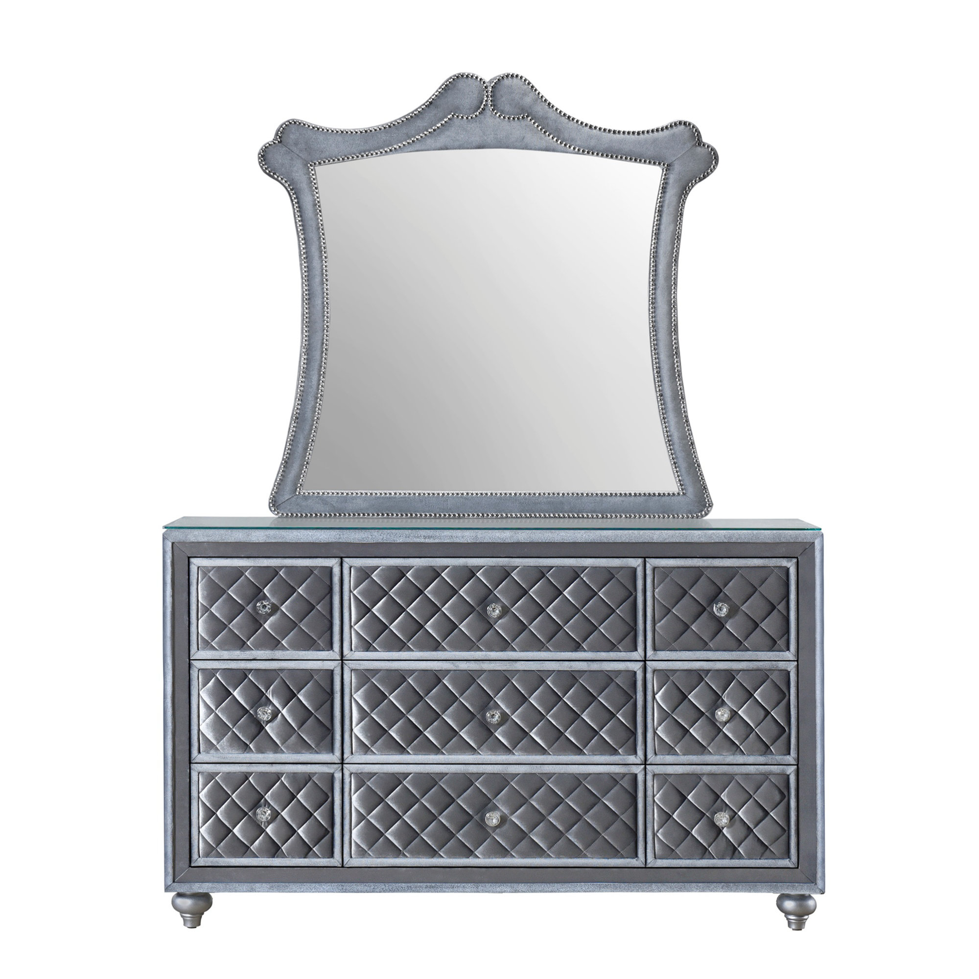 Rosdorf Park 1Pc Glam 9-Drawer Dresser W Tempered Glass Top Velvet ...