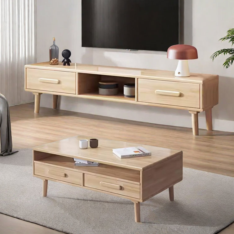 EXCEEB Premium Rubberwood TV Stand & Coffee Table Set 2 - Piece Solid ...