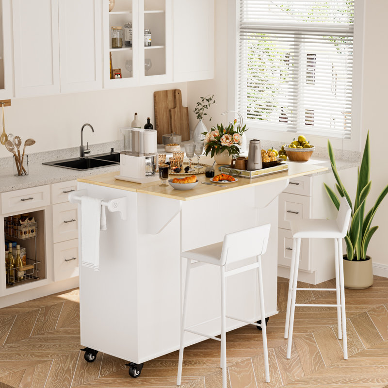 Gracie Oaks Movable Kitchen Island With Towel Rack, And Storage Pantry ...