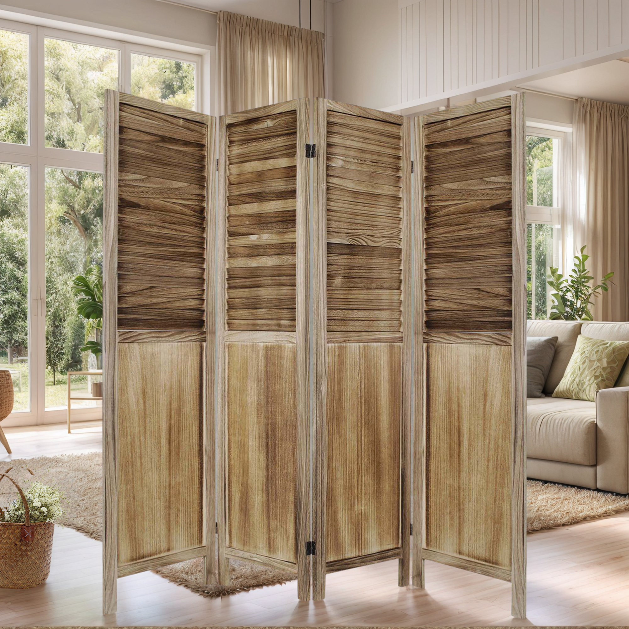 Millwood Pines Folding Room Divider Wood Privacy Louver Screen | Wayfair