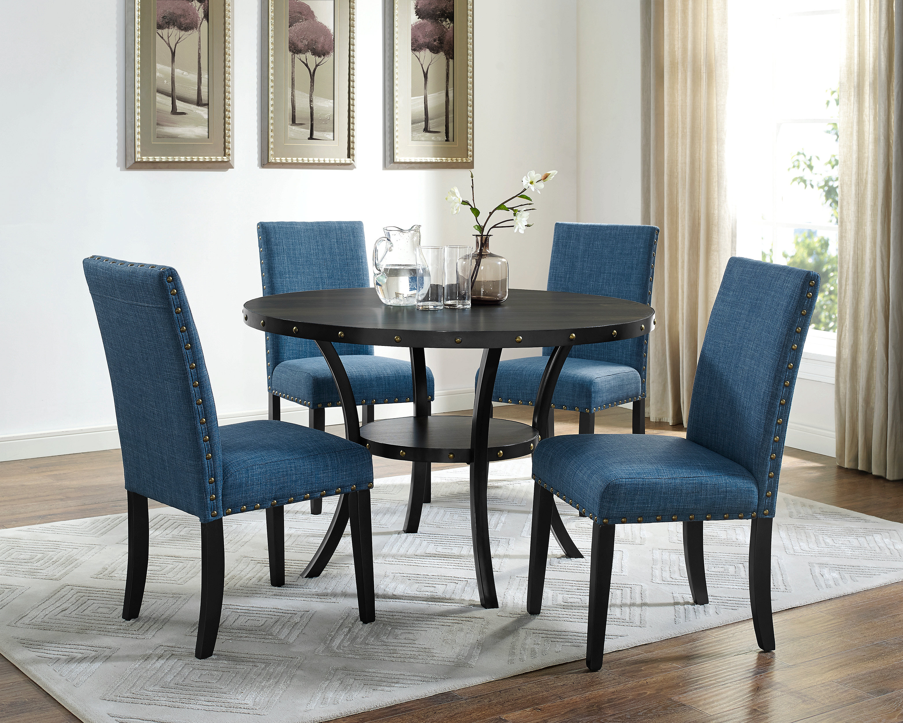 DAPPER DOODLES INC Biony Espresso Wood Dining Set With Fabric Nailhead ...