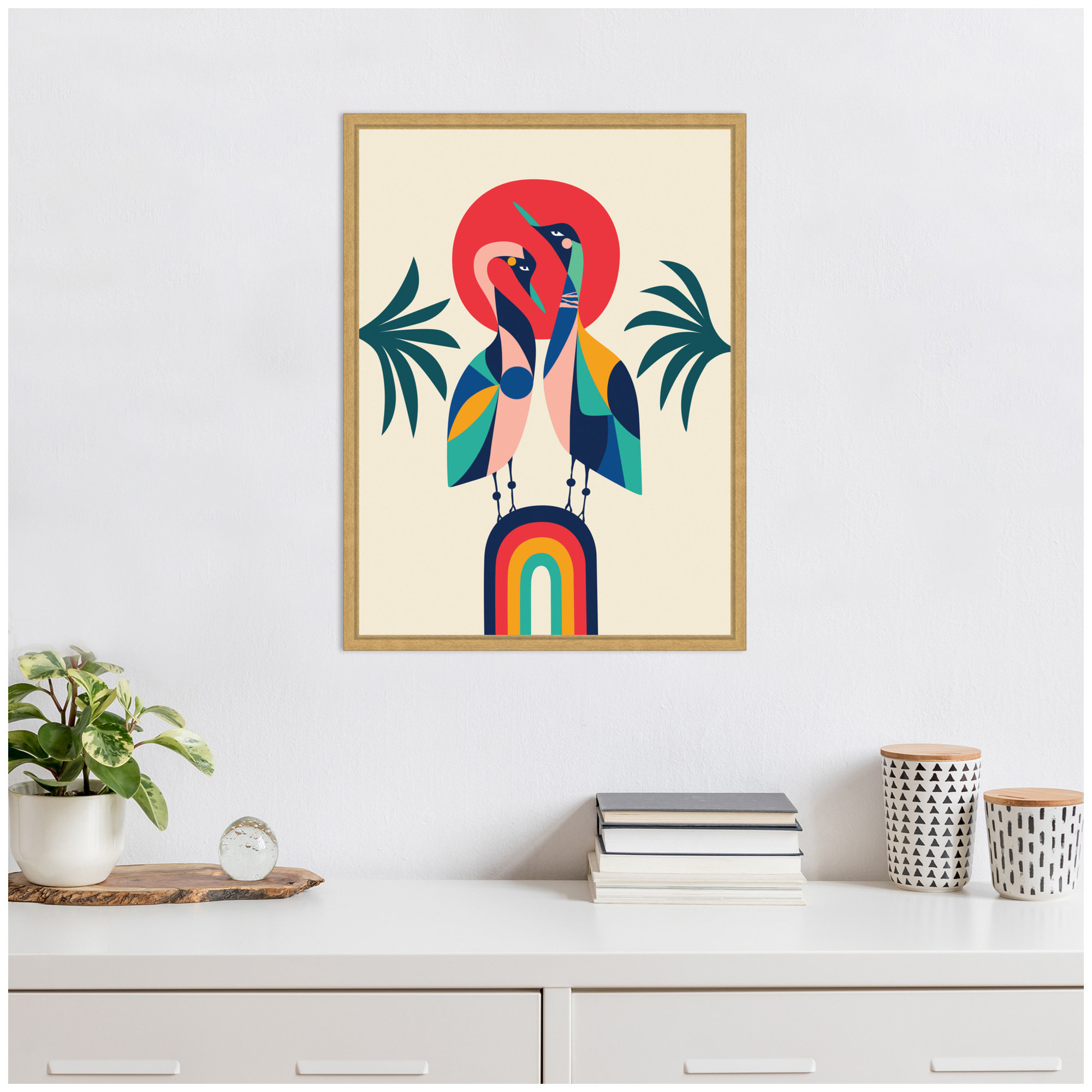 George Oliver Wimbley Modern Vibrant Rainbow Geese by Rachel Lee Framed ...