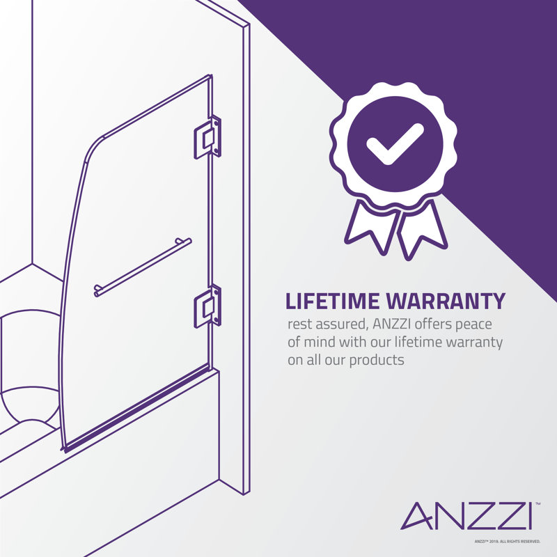 ANZZI Vensea 31.5" W x 58" H Hinged Frameless Tub Door with Tsunami ...