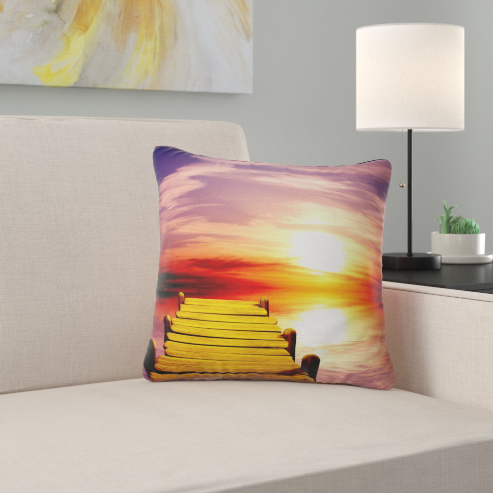 Design Art Burning Sunset in Blue Sky - Sea & Shore Printed Pillow ...