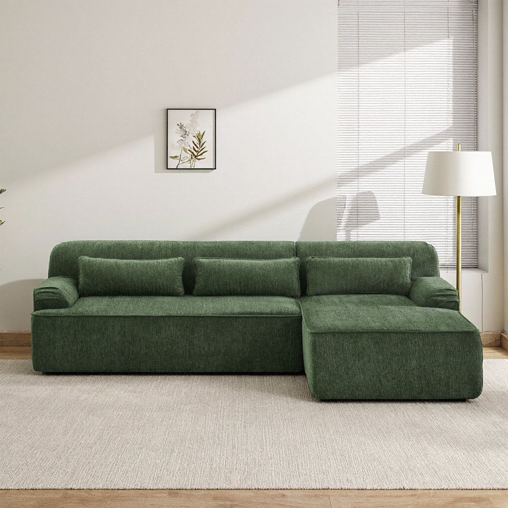 Latitude Run® Green Chenille L-Shape Sectional Sofa Sleeper, 4-Seat ...