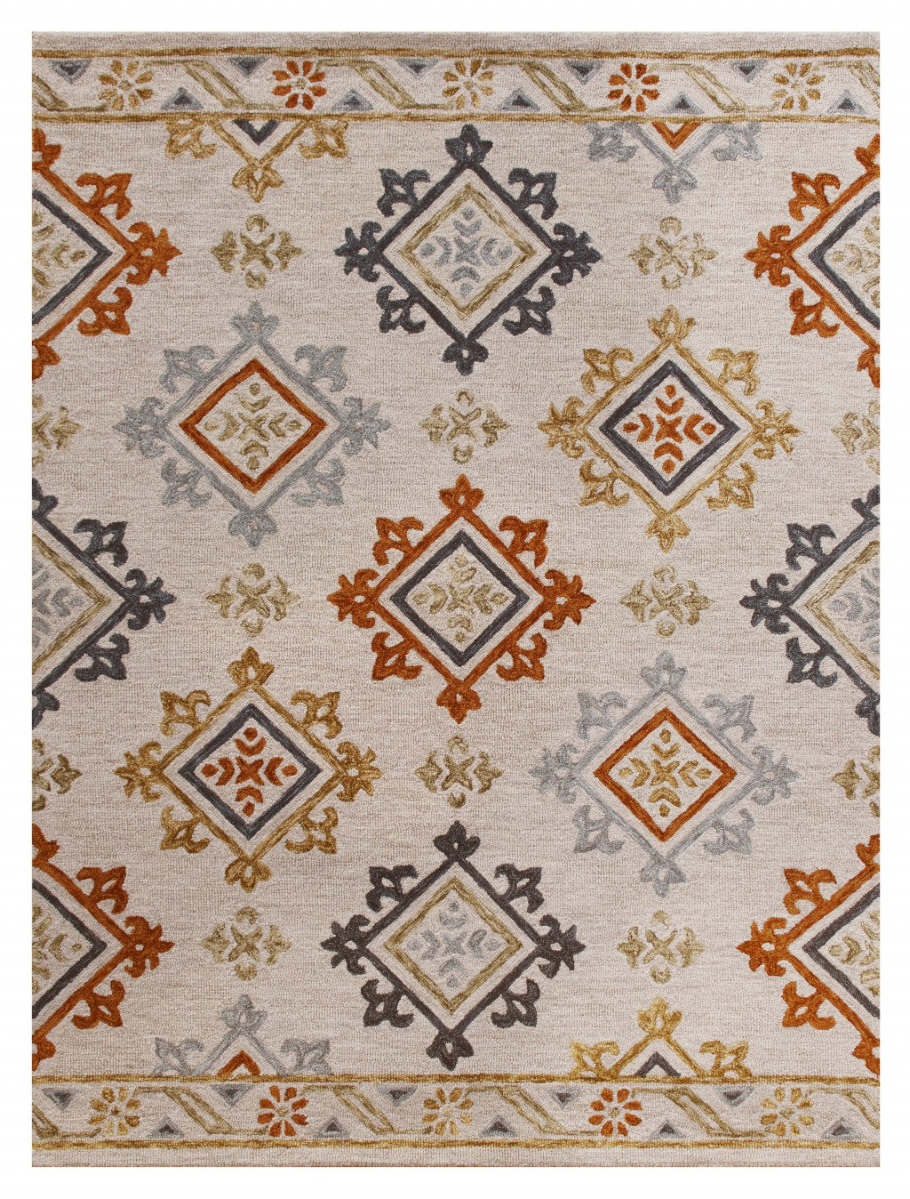 HomeRoots Geometric Machine Made Rectangle 5' x 7' Wool Area Rug in ...