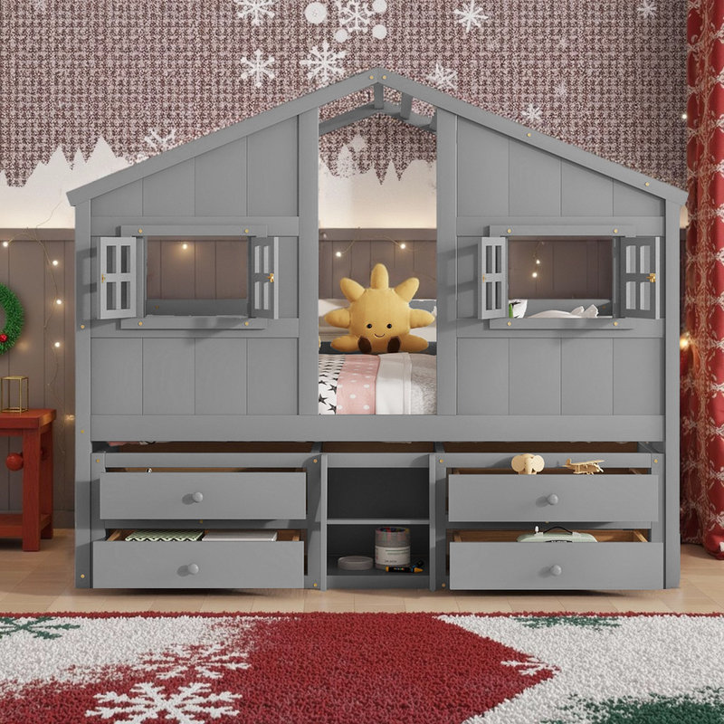 Red Barrel Studio Full Size Wooden House Daybed Loft Bed with Storage ...