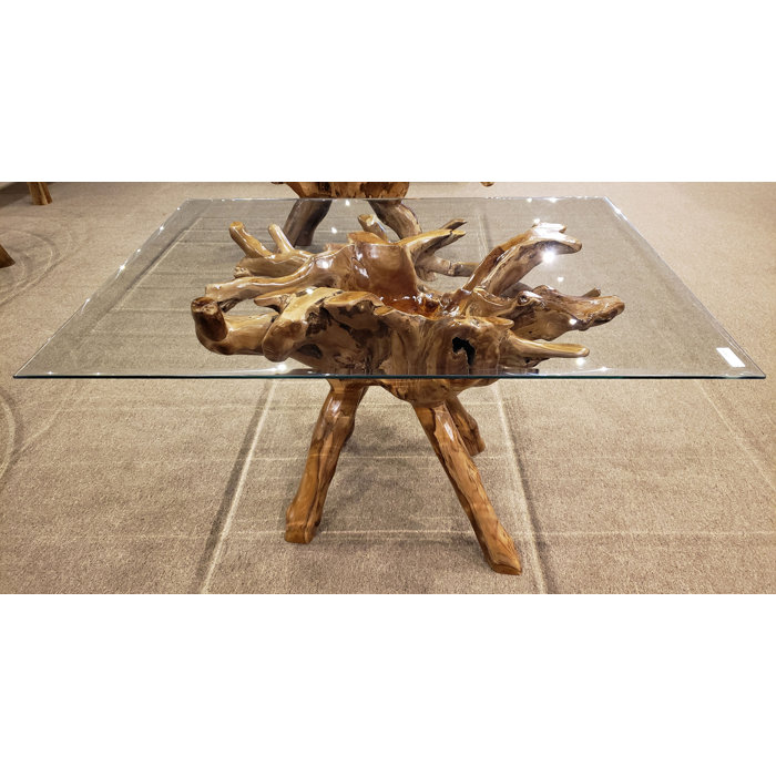 Union Rustic Glass Top Solid Wood Base Dining Table | Wayfair