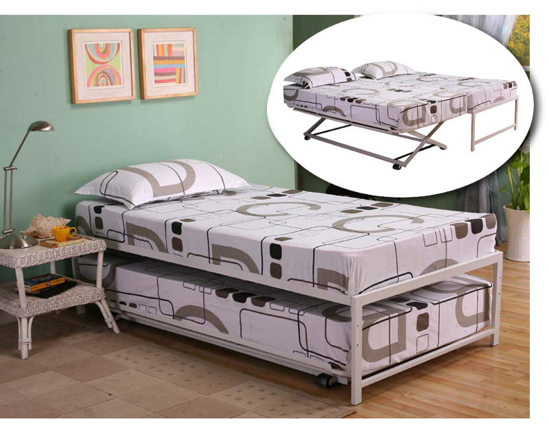 Zoomie Kids Josef Twin Metal Platform Hi-Riser Bed with Pop Up Trundle ...