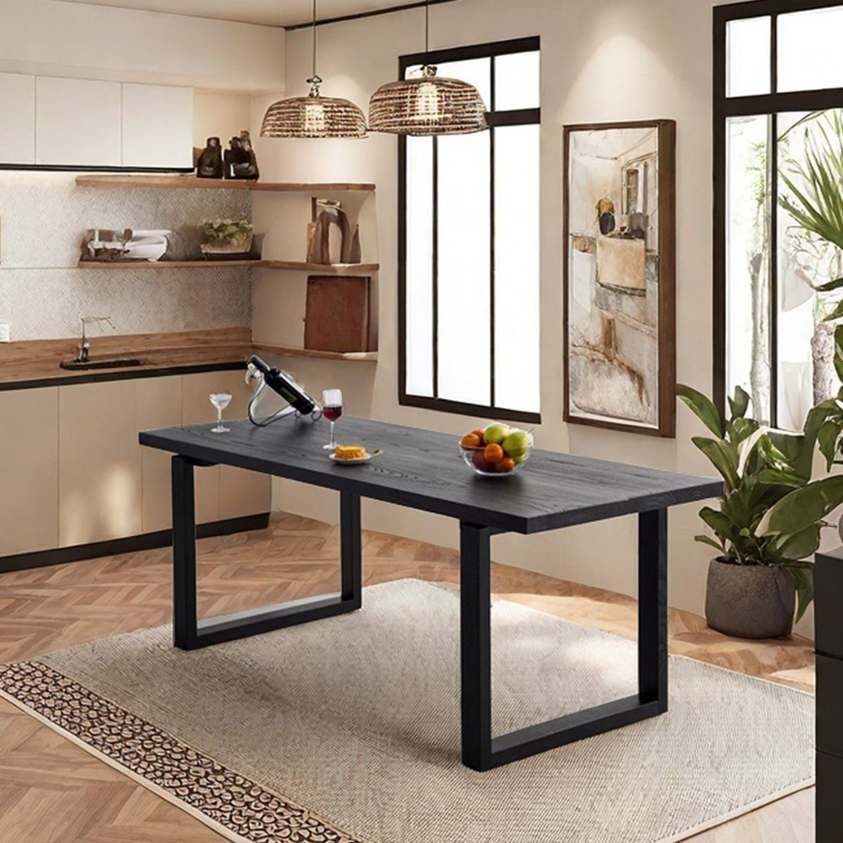 Beicang Home Black solid wood dining table rectangular home | Wayfair