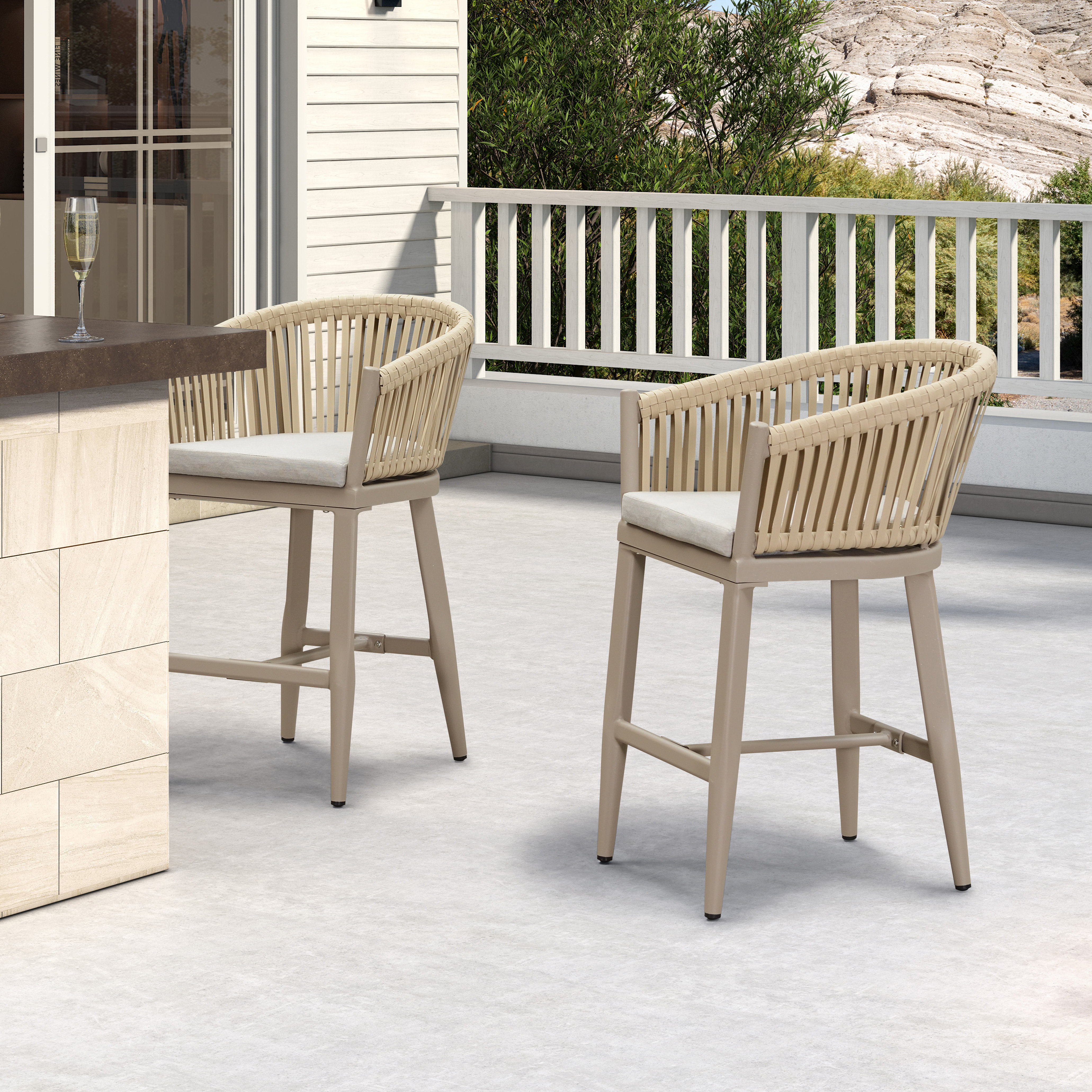 Bayou Breeze Counter Bar Stools Chair Set Of 2, Modern Aluminum Wicker ...