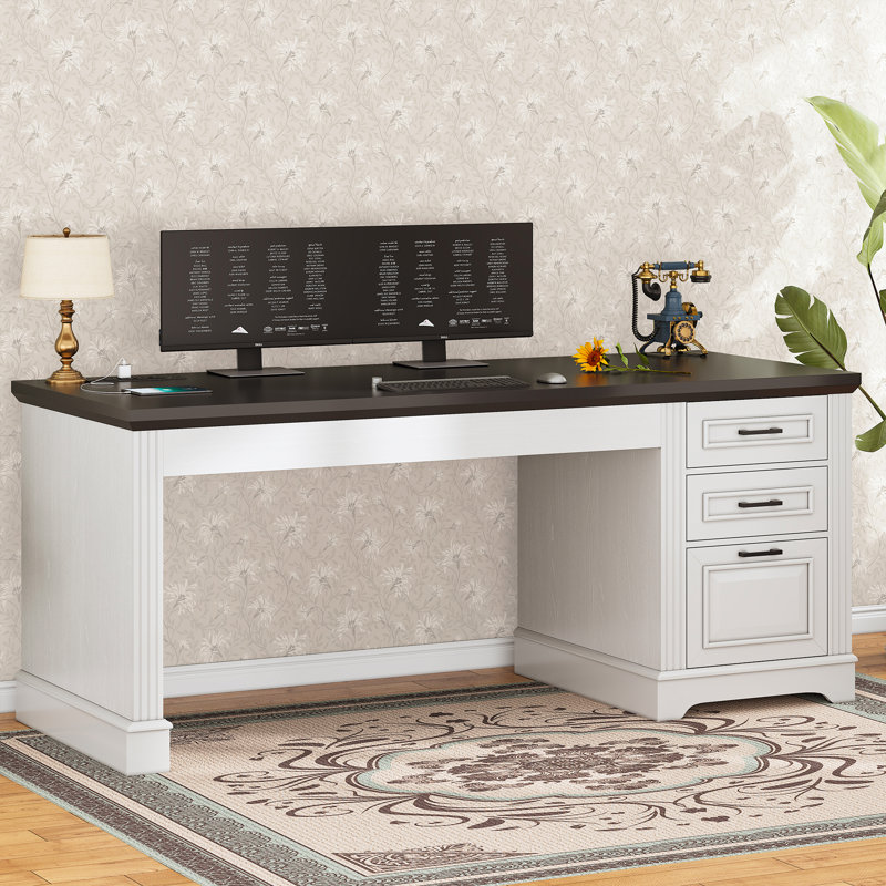 Winston Porter Computer Desk Executive Desk With 3 Drawers, Farmhouse ...