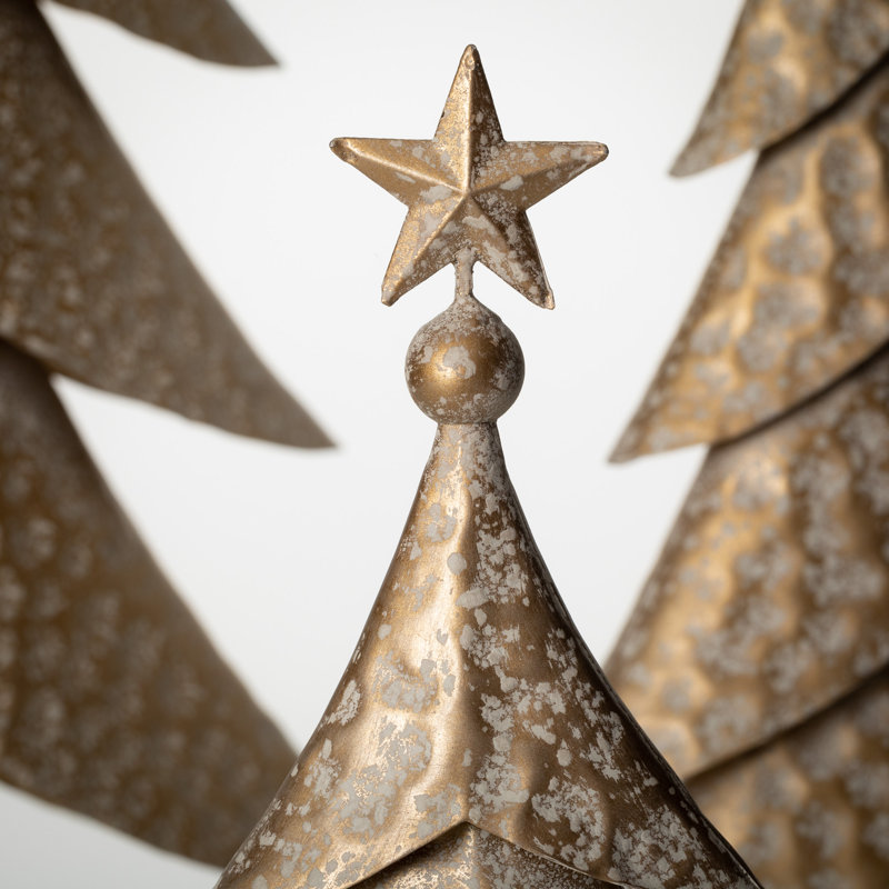 The Holiday Aisle® 13.25"H, 18.25"H And 22"H Gold Metal Tree Figurine ...