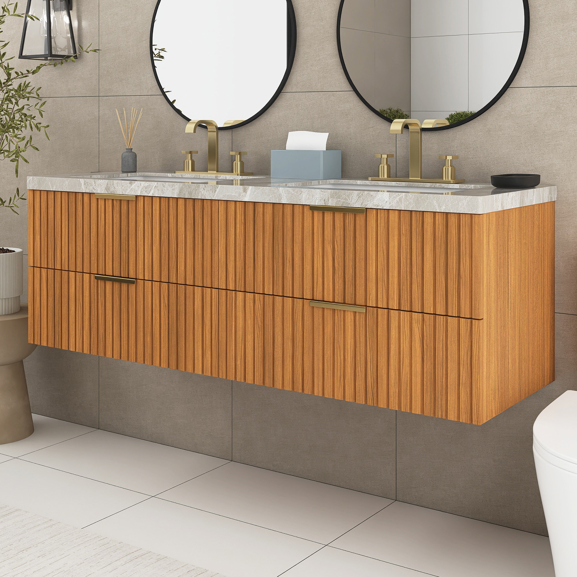 Staykiwi 60 Inch Modern Wall-Mounted Floating Bathroom Vanity - Wayfair ...