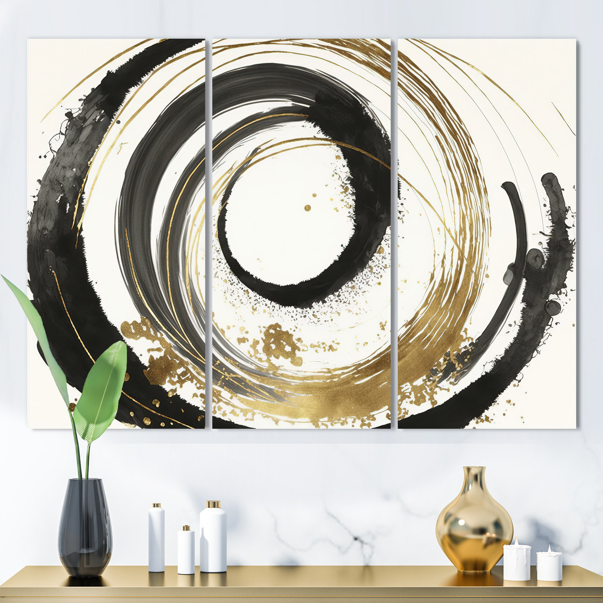 Wade Logan® Avrianna Black and Gold Curves IV - 3 Piece Print Set | Wayfair
