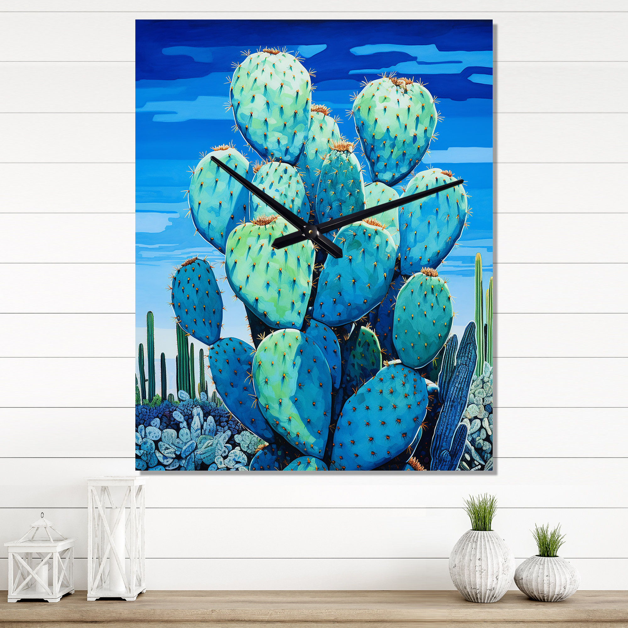 Latitude Run® Horloge murale Cactus bleu Cerulean Collage I - Cactus ...