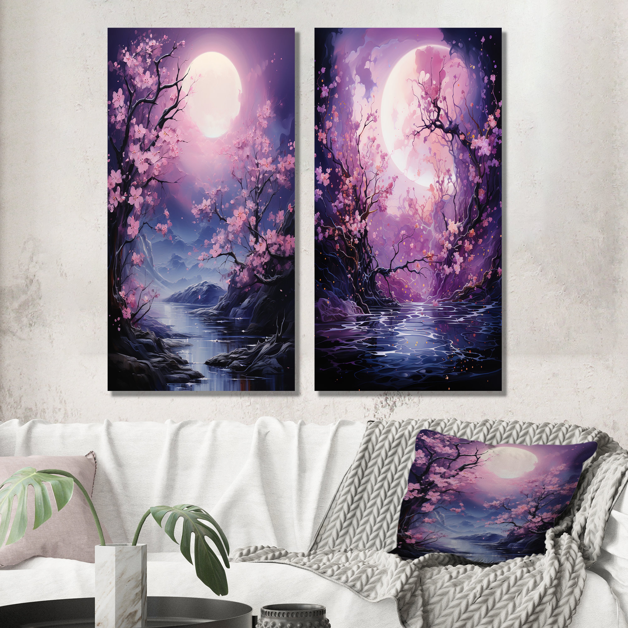 Winston Porter Moon Nightly Flower Luminosity - Moon Wall Art Living ...