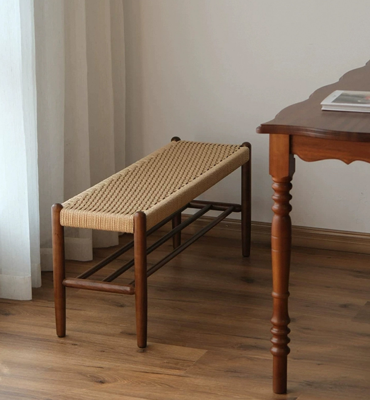 Bay Isle Home™ Scandinavian Minimalist Solid Wood Rope-Woven Shoe Bench ...