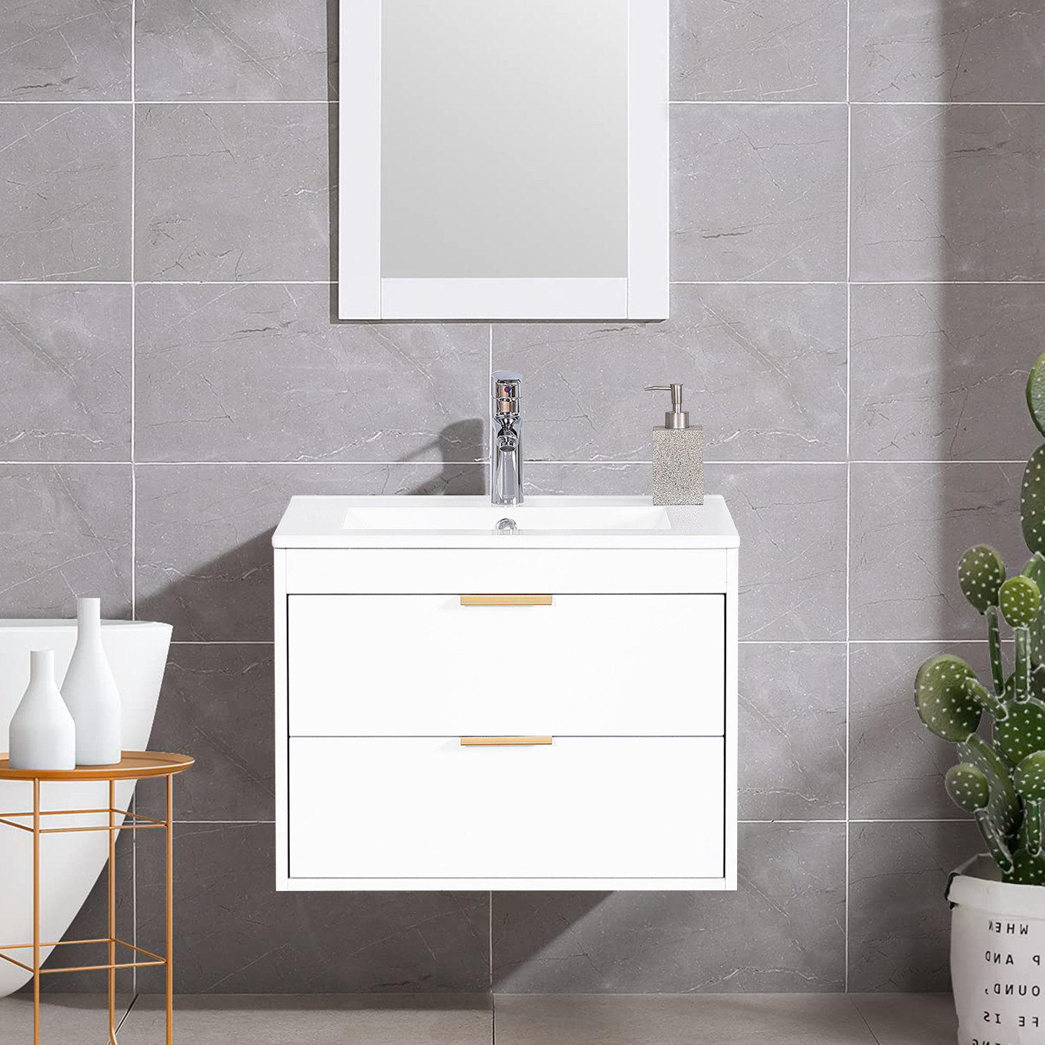 Mercer41 Meuble-lavabo simple avec lavabo et tiroirs 24,21 po Raania Minimalist - Wayfair Canada