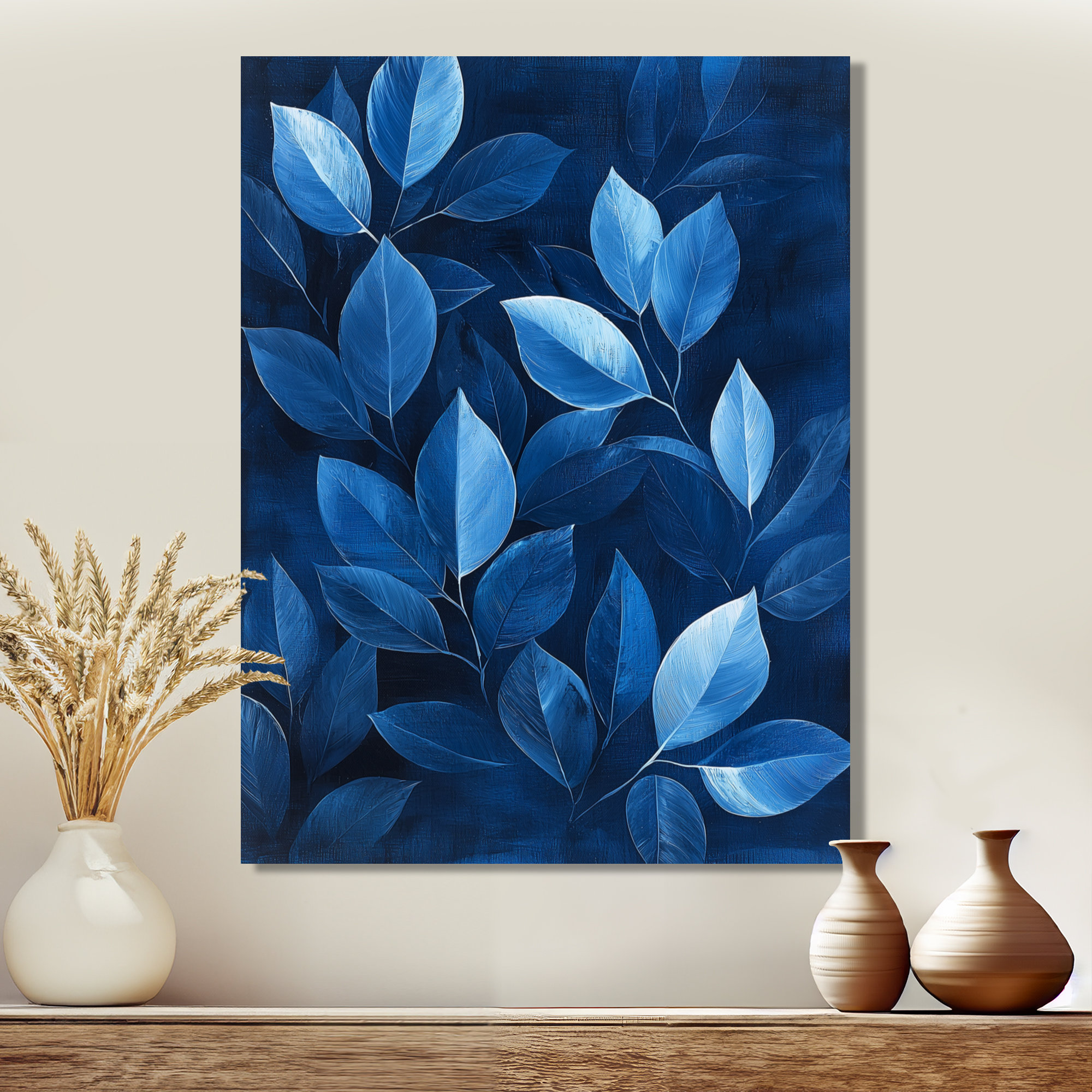 Winston Porter Navy Leaves Echoes Of The Forest Floor I - Floral Canvas ...