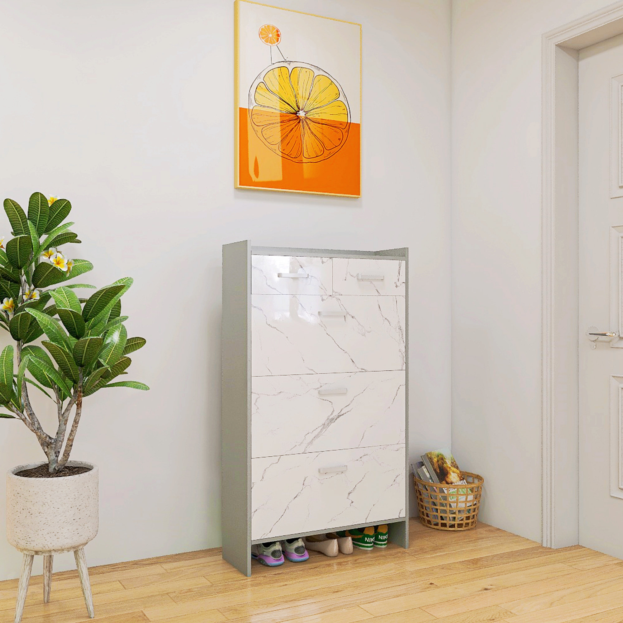 Latitude Run® High Glossy Marble Color Doors Shoe Rack 3 Doors Shoe ...