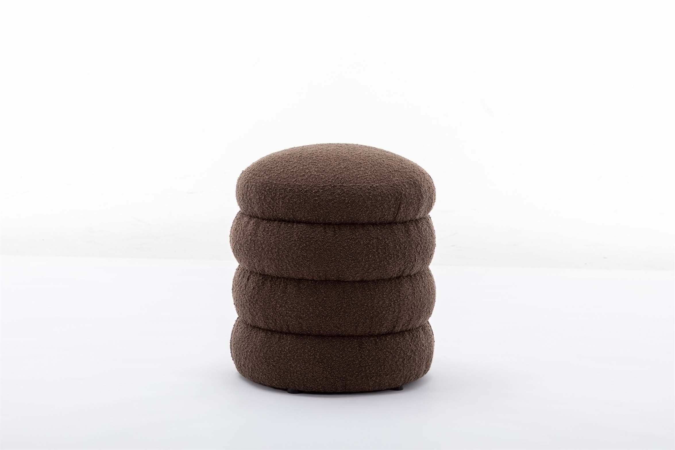 Brayden Studio Round Upholstered Boucle Ottoman | Wayfair