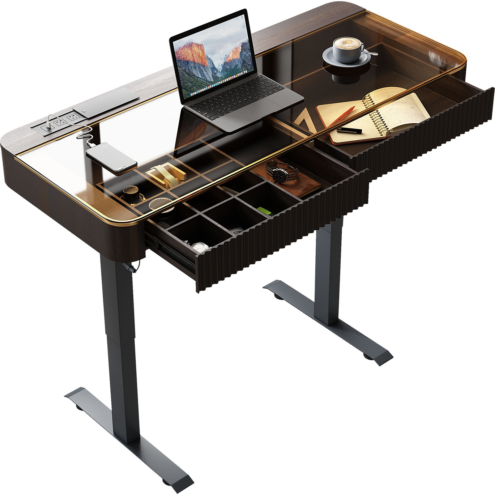 Latitude Run® Height Adjustable Reversible Standing Desk, USB Power ...