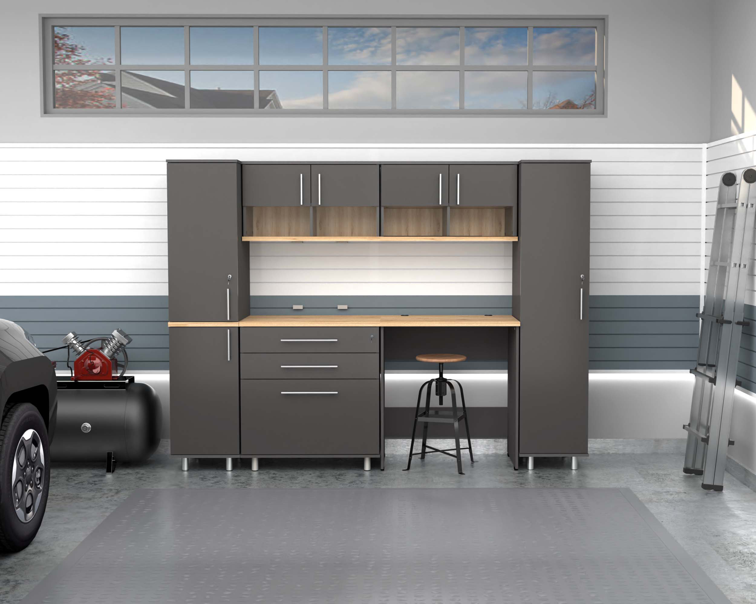 Inval Kratos 6-Pc Garage Storage System with Open Storage and Workbench ...