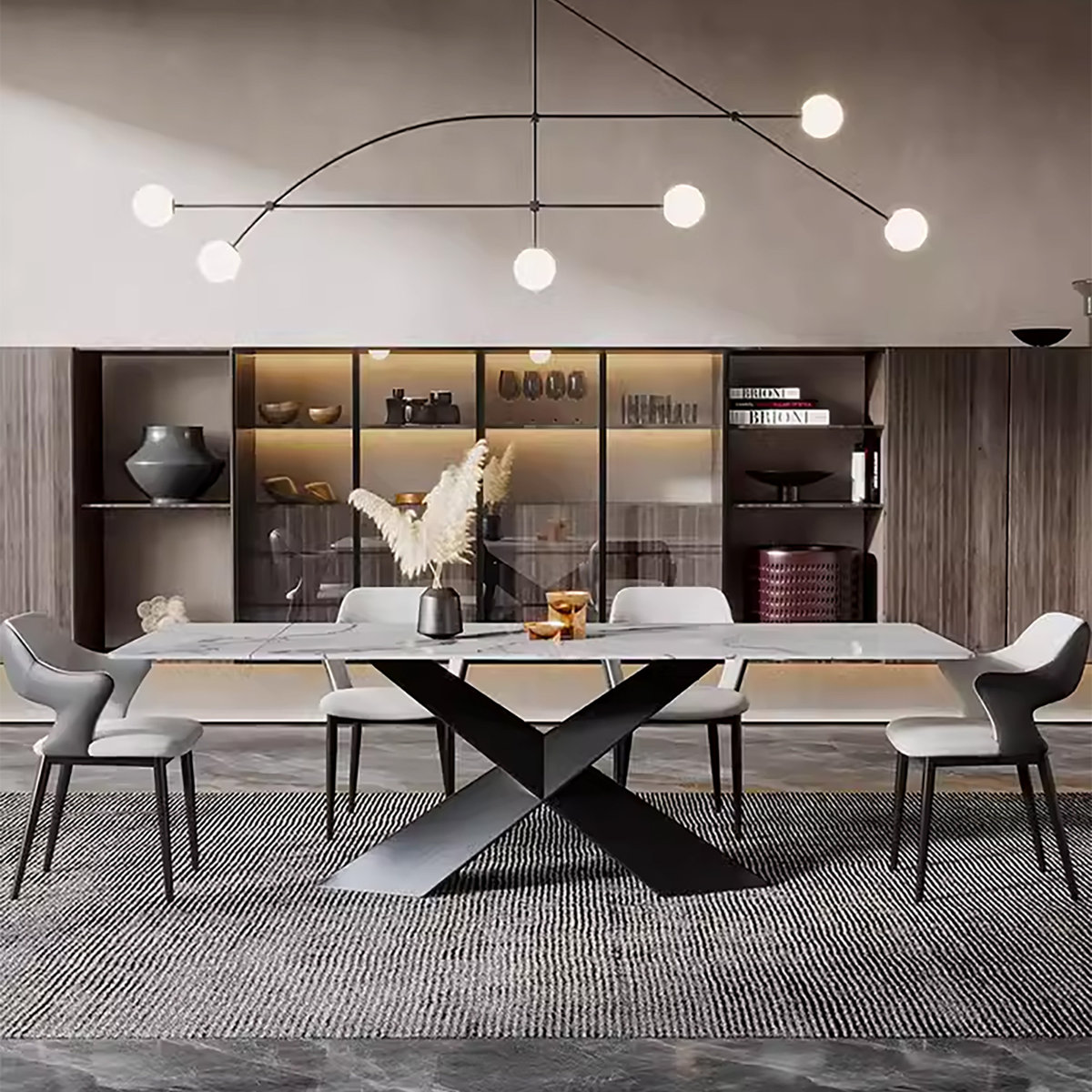 Orren Ellis Lataria 94.5" Rectangular Extendable 10-Seater Faux Marble ...