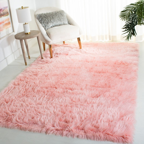 iLiebe Handmade Faux Sheepskin Pink Rug | Wayfair