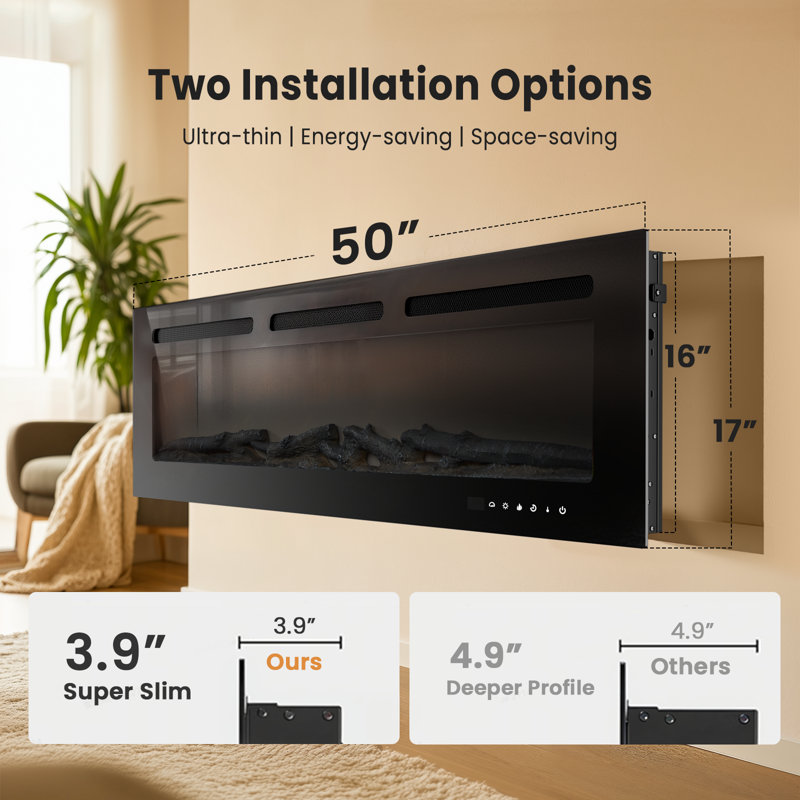 Rebrilliant Pahl Recessed Wall Mounted Electric Indoor Fireplace with ...