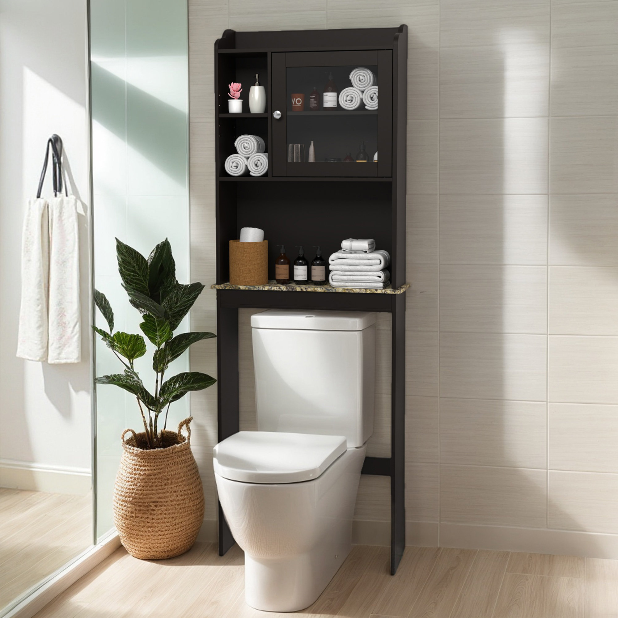 Lark Manor™ Modern Over The Toilet Storage, White Wood Bathroom Space ...