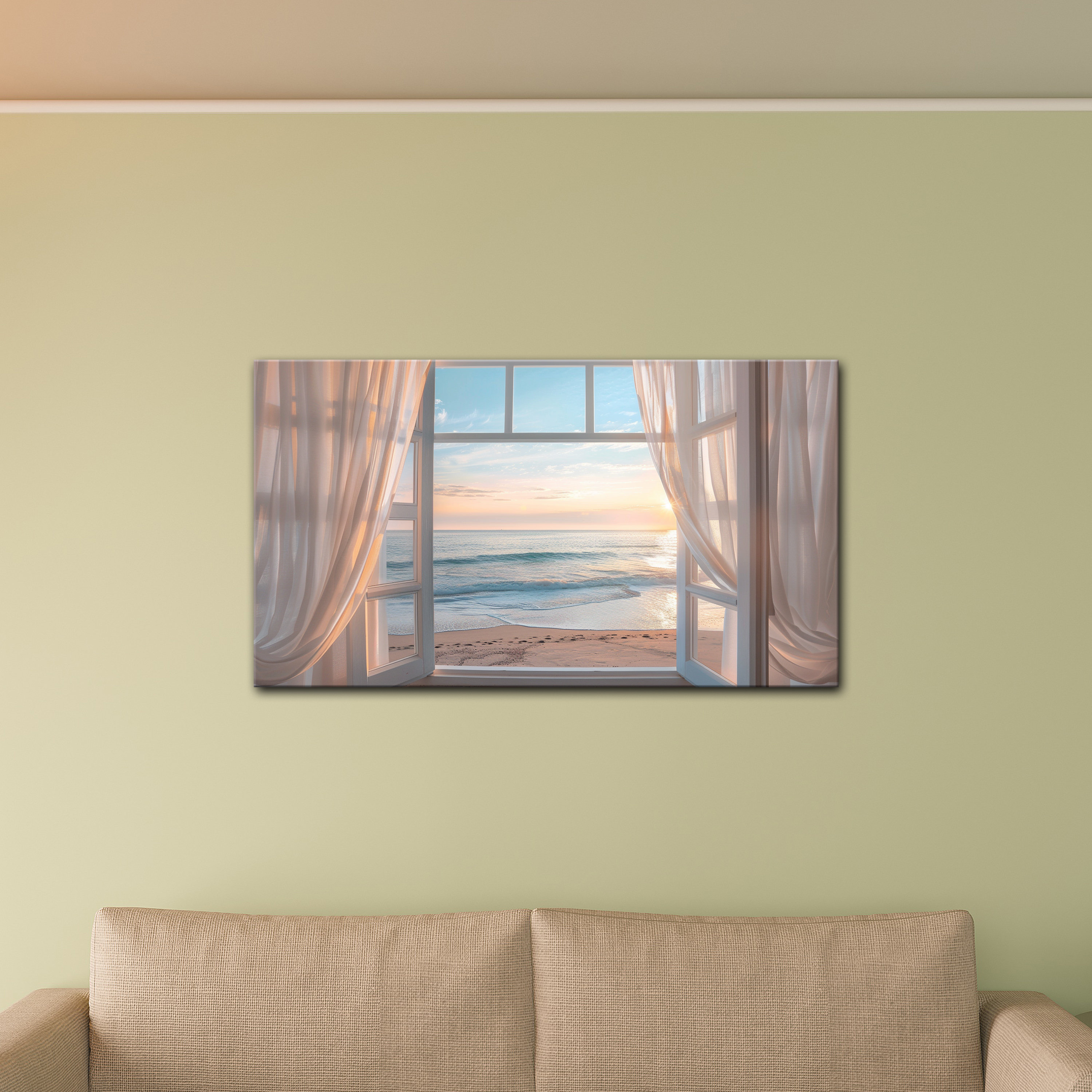 Highland Dunes Ocean View Window: Golden Sunlight Over the Seaside ...