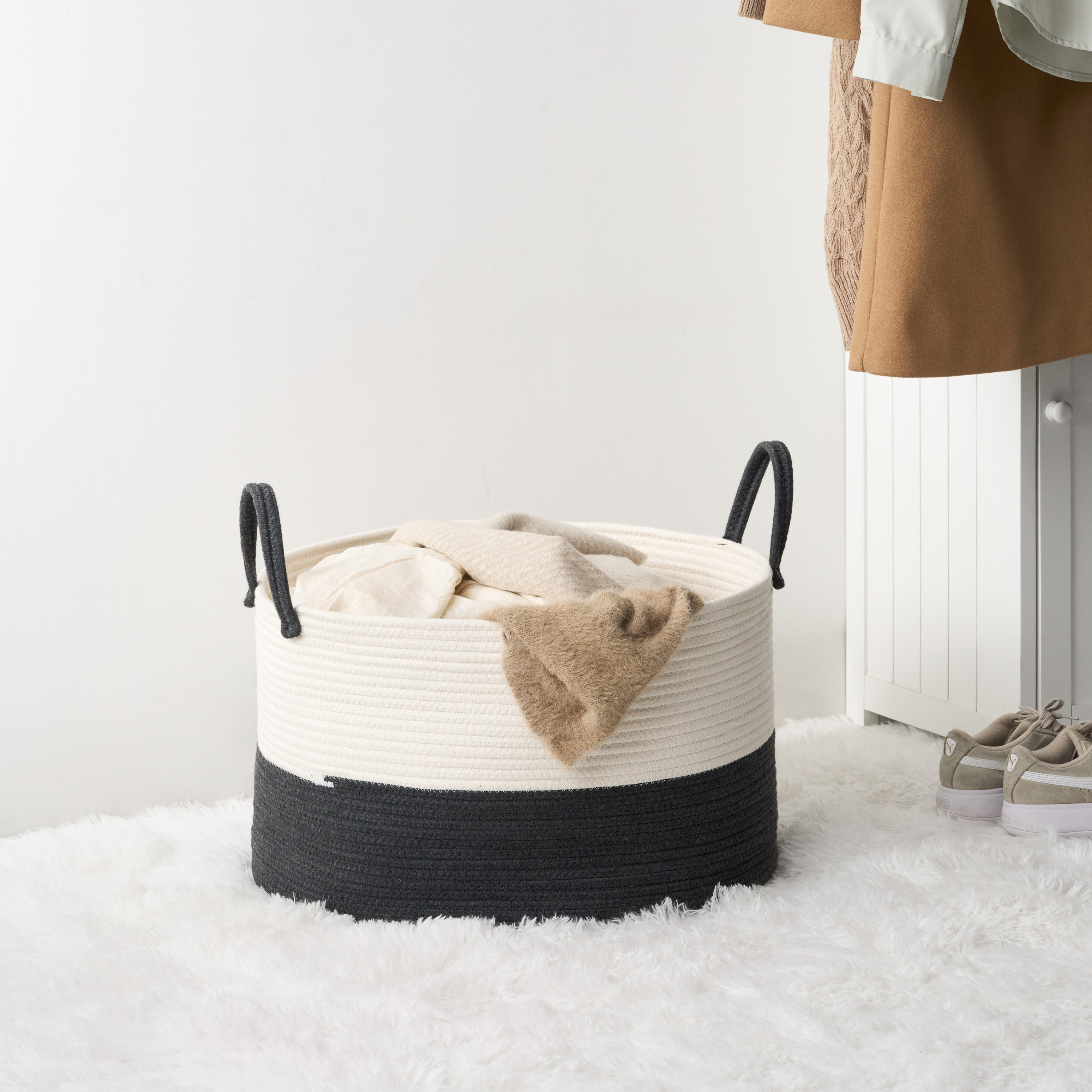 Beachcrest Home™ Cotton Round Laundry and Storage Basket - 21.7" x 21.7 ...