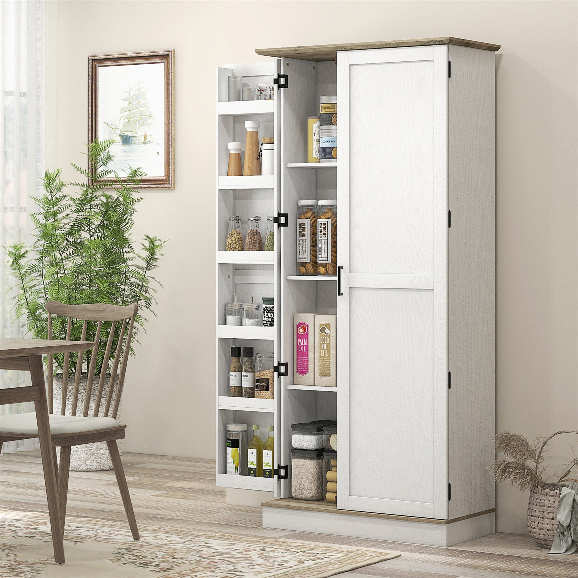 Ophelia & Co. 70" Tall Kitchen Pantry Cabinet, Modern Storage Cabinet ...