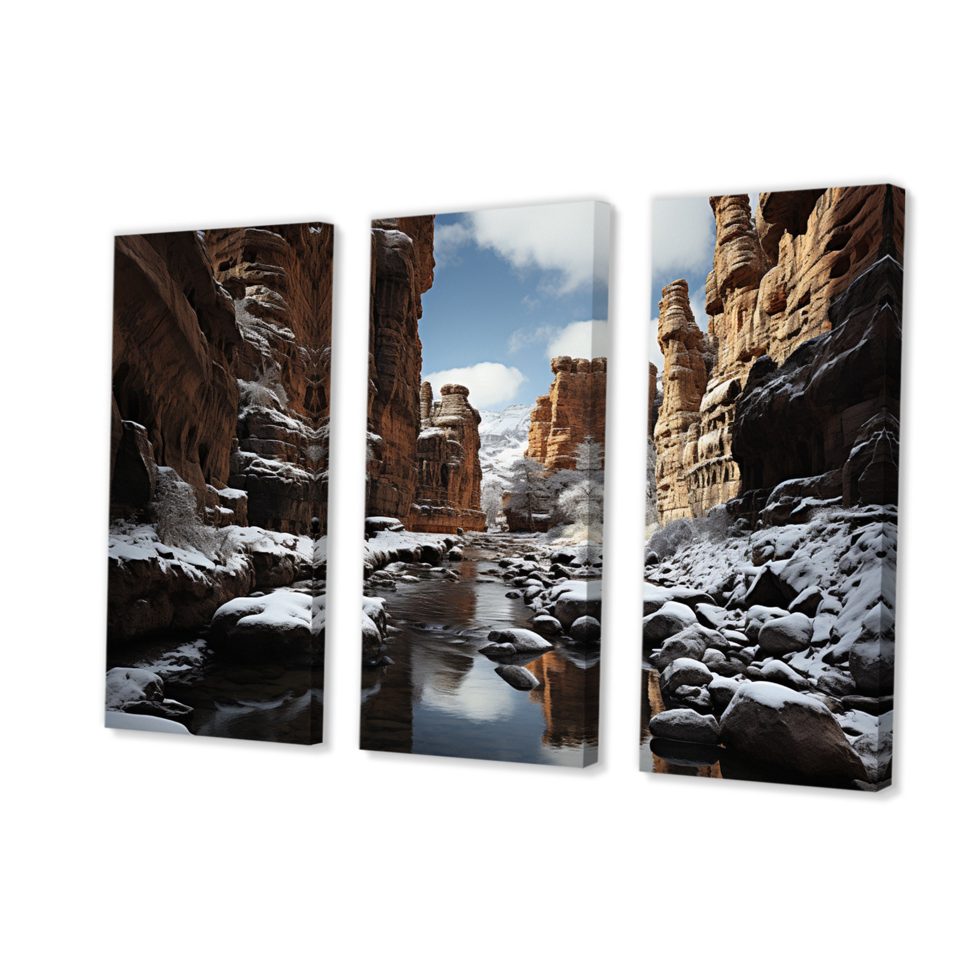 Millwood Pines Canyon Winter Legacy On Canvas 3 Pieces Print | Wayfair