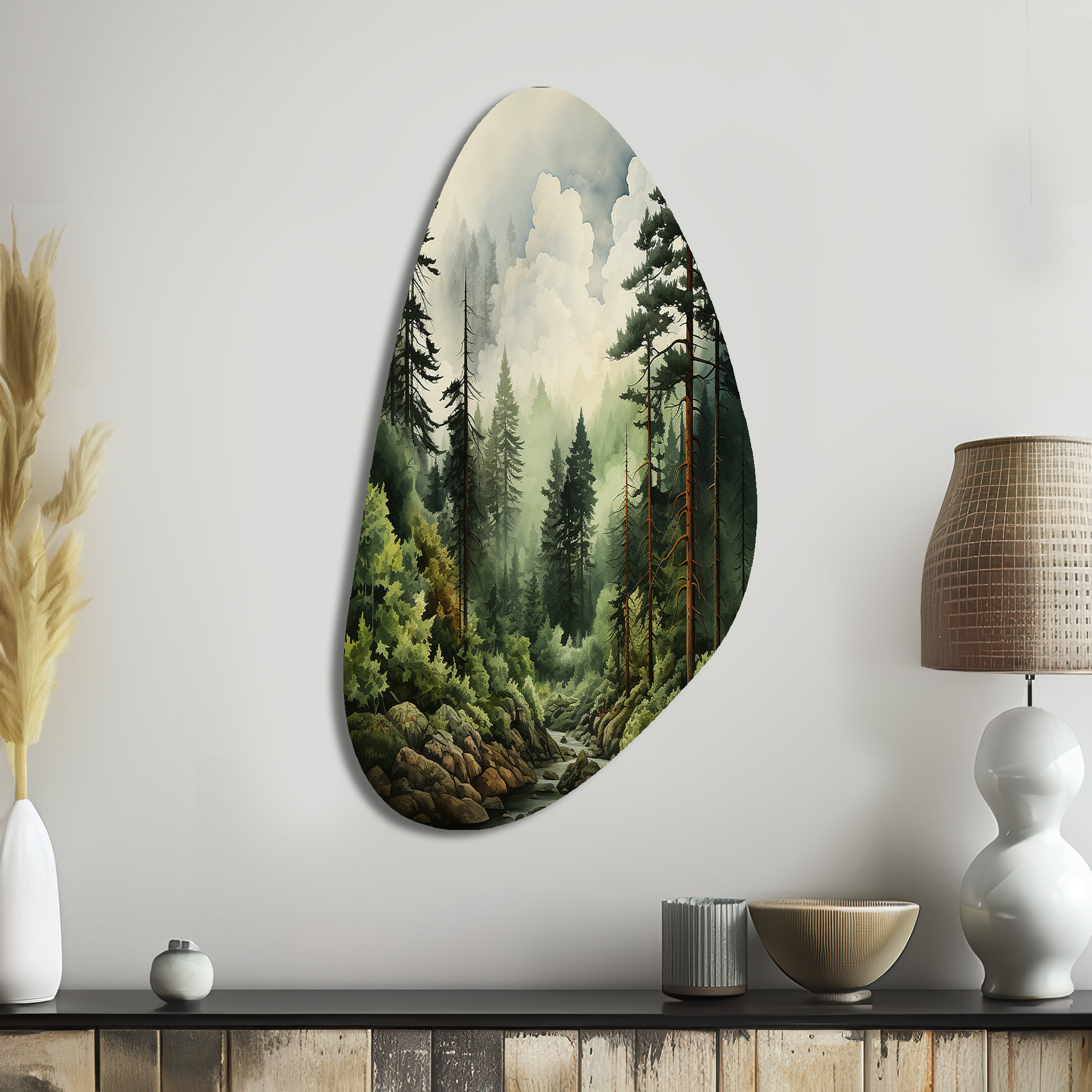Design Art Pine Tree Forest - Tree Pine Fall Shape Irregular Metal Wall ...