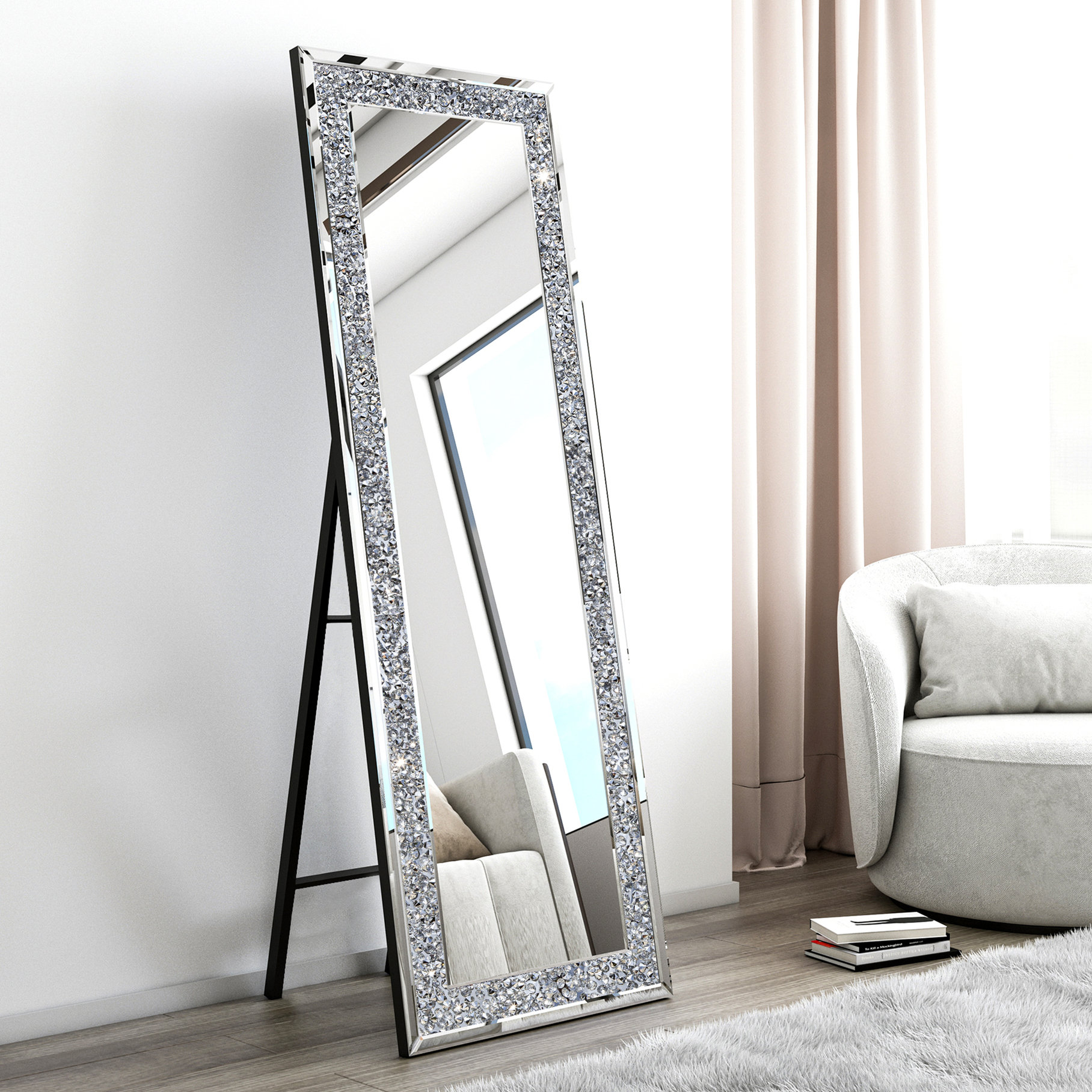 Everly Quinn Casmer Diamond Floor Mirror 22" Wide with Stand & Reviews ...